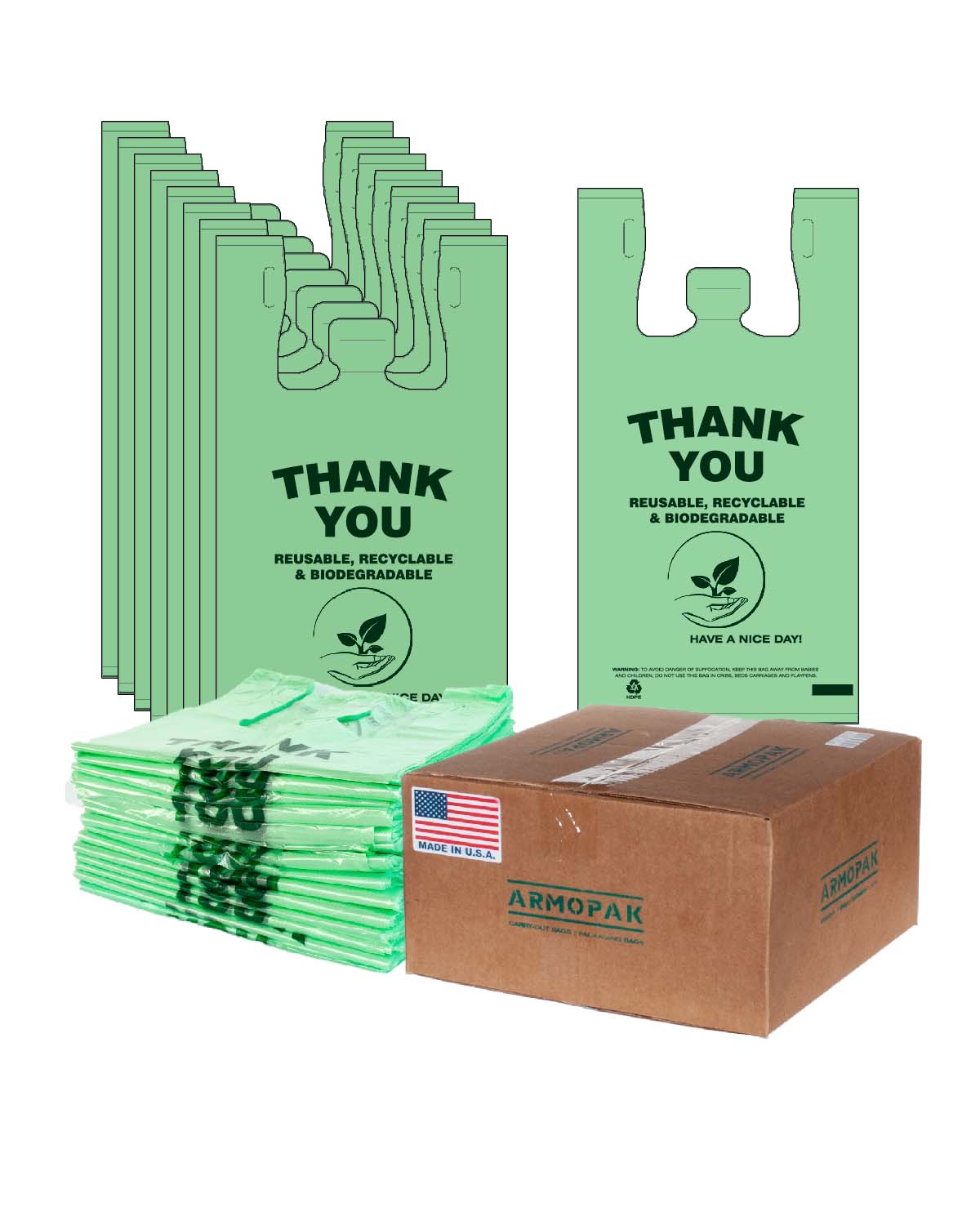 Biodegradable Plastic T Shirt Bags Thank You 500pack